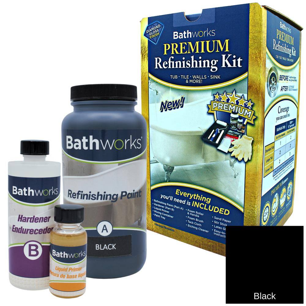 BATHWORKS 20 oz. DIY Bathtub and Tile Refinishing Kit- Black BWK-05 ...