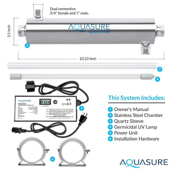 AQUASURE Quantum Series 18 GPM Ultraviolet UV Light Water Filter System for Whole House Water Sterilization Disinfection AS UV18HO