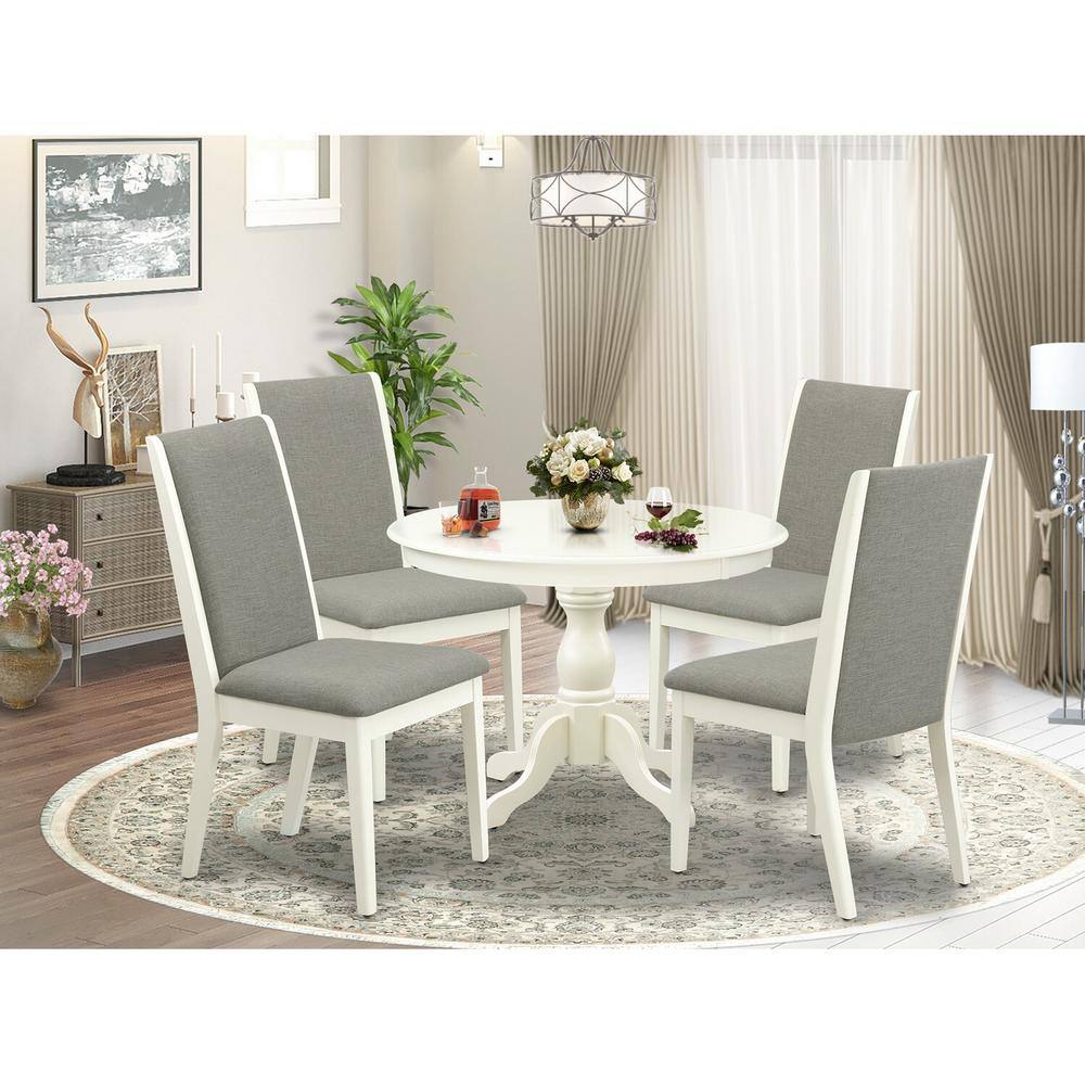 East West Furniture 5-Piece Linen White Finish Solid Wood Top Dining ...