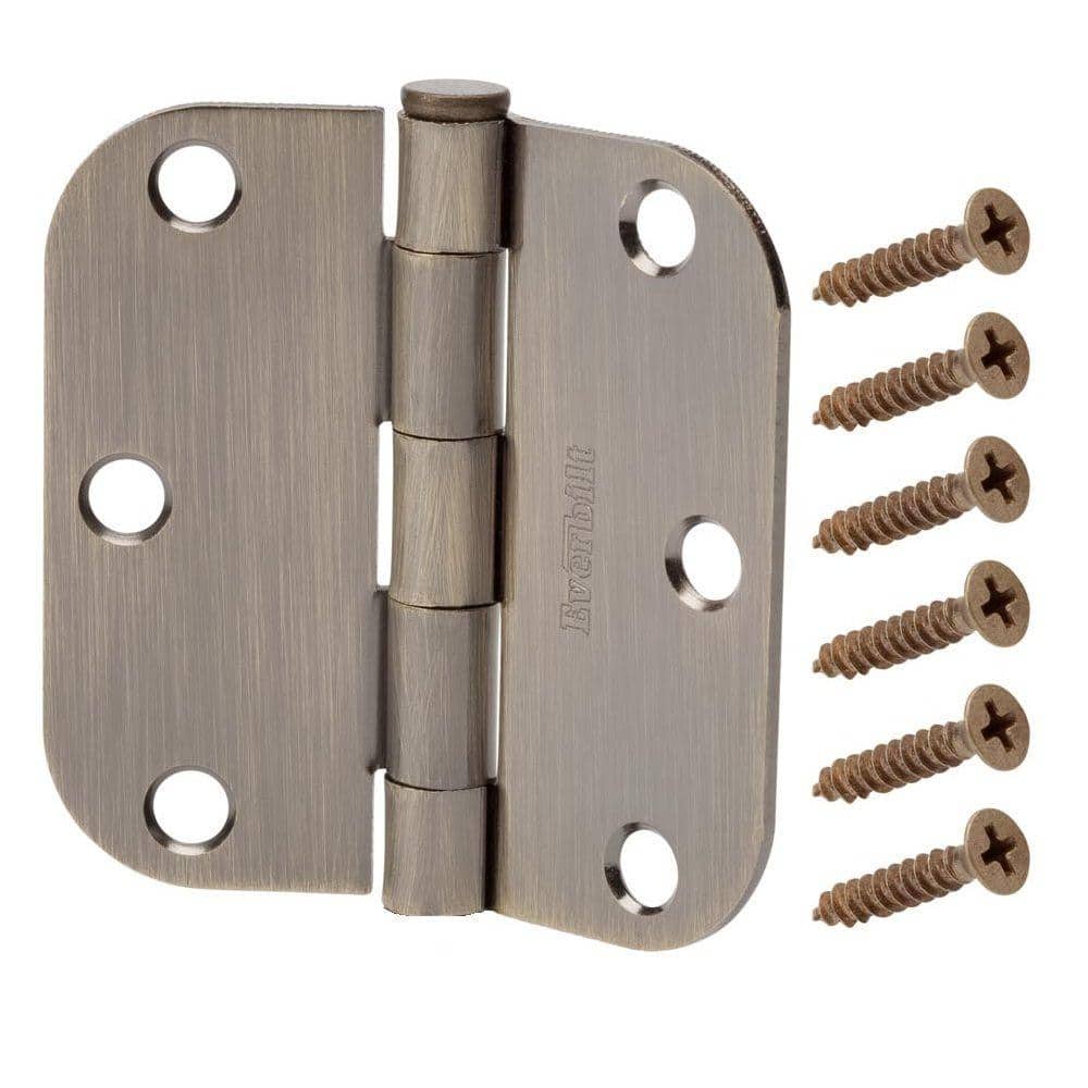 Everbilt 3-1/2 in. x 5/8 in. Antique Brass Radius Door Hinge (3 per ...