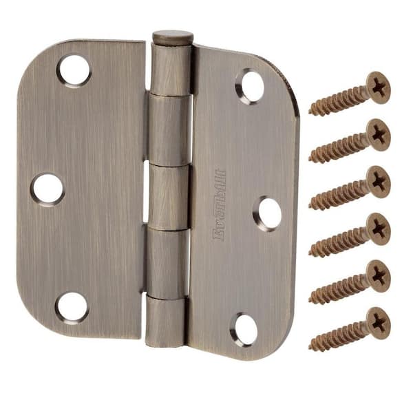 Everbilt 3-1/2 in. x 5/8 in. Antique Brass Radius Door Hinge (3 per ...