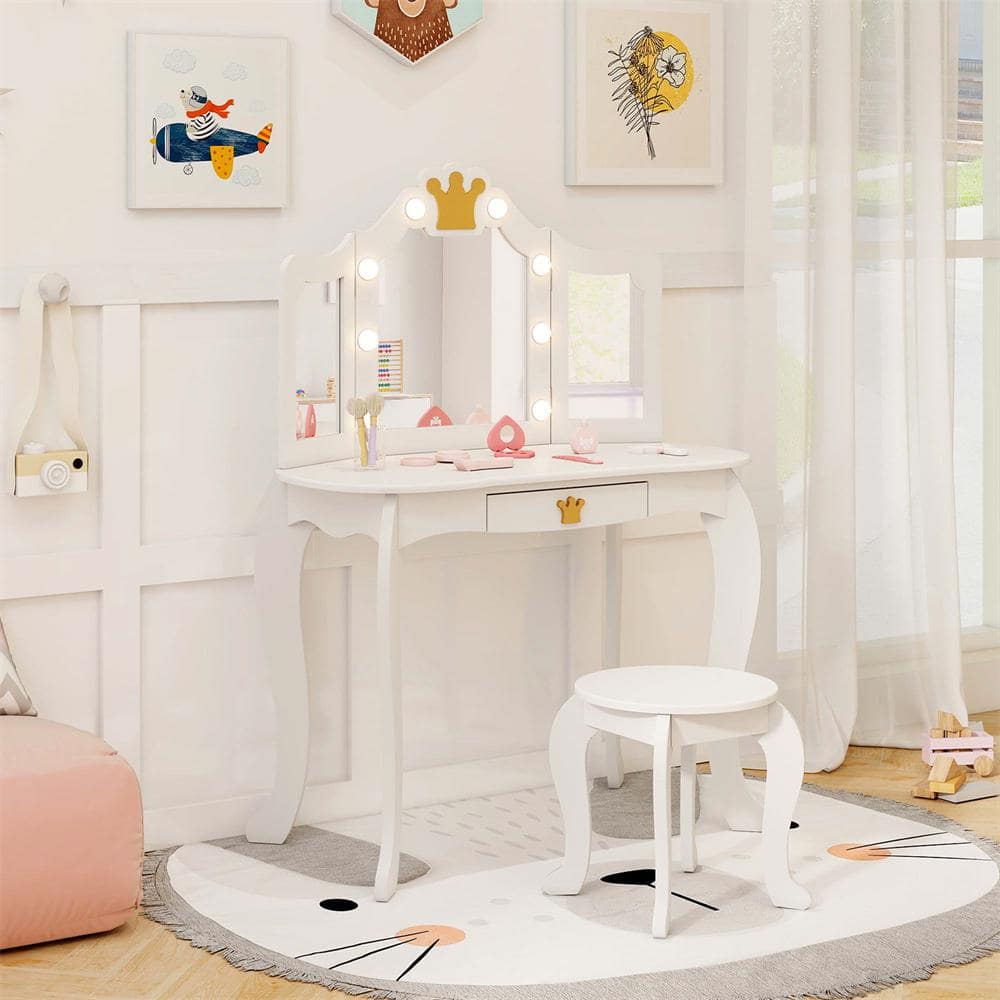 Costway Kids Vanity Set Princess Vanity Table and Chair Set with ...
