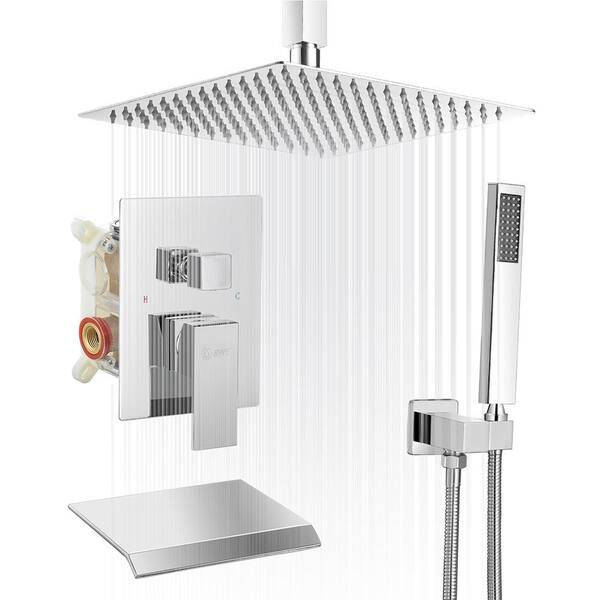 Single Handle 3-Spray Patterns 2 Showerheads Square Shower Faucet Set 2 ...