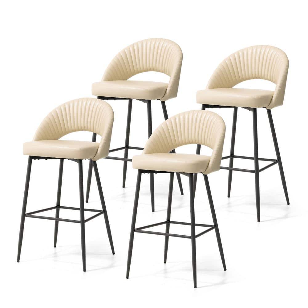 Glitzhome 30.25 in. H Seat Modern Cream Metal Quilted Leatherette Bar ...