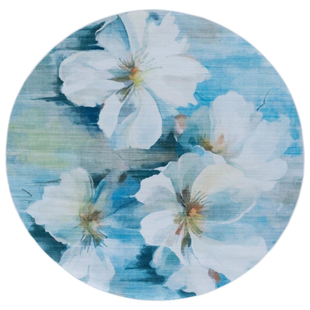 SAFAVIEH Tacoma Light Blue/Ivory 6 ft. x 6 ft. Machine Washable Floral ...