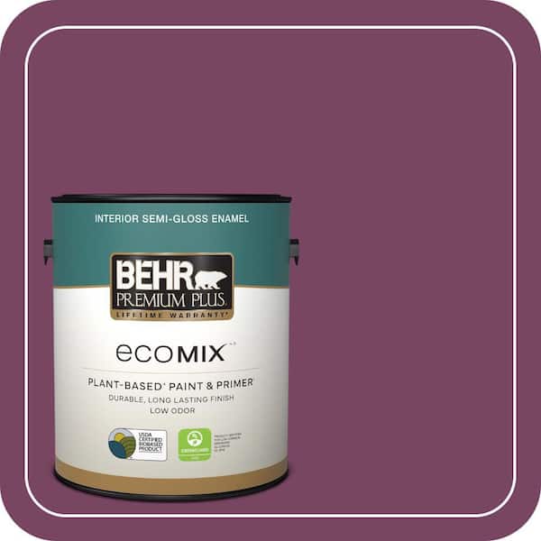 BEHR PREMIUM PLUS 1 gal. #690B-7 Plum Jam Semi-Gloss Enamel EcoMix ...