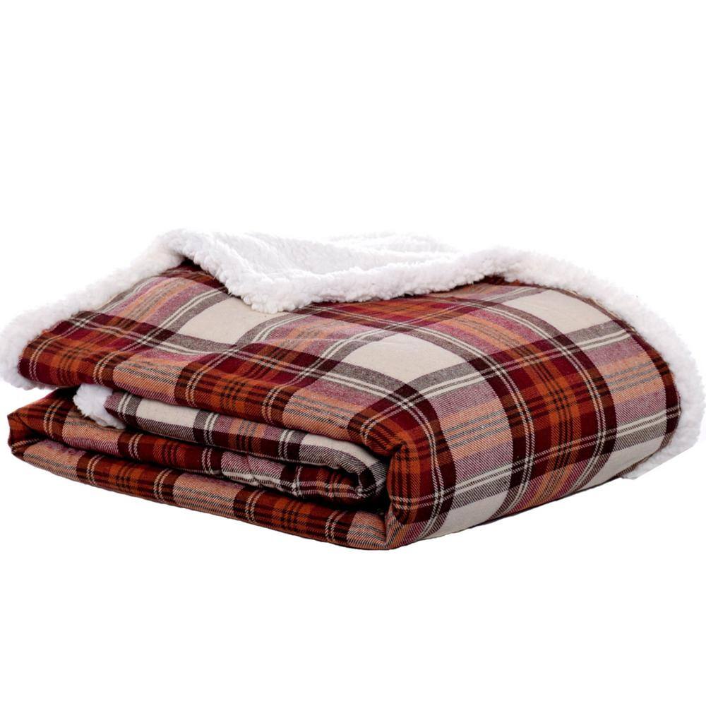 EDDIE BAUER Flannel Edgewood Red Plaid Sherpa Reverse Throw Blanket ...
