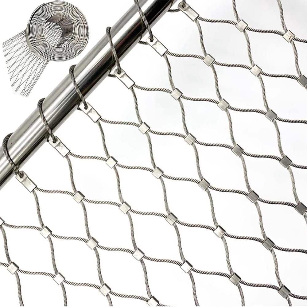 ATENGNES 3.3 ft. x 16 ft. Stainless Steel Wire Rope Netting Flexible ...