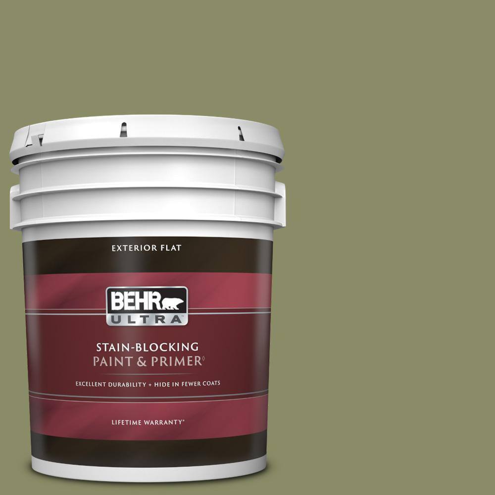 BEHR ULTRA 5 gal. #S370-5 Pesto Paste Flat Exterior Paint & Primer ...