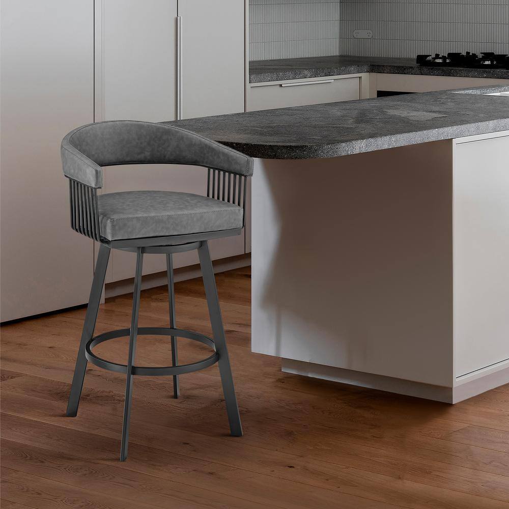 Armen Living Chelsea 26 in. Gray/Black High Back Metal Swivel Counter ...