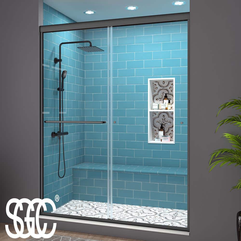 ES-DIY 50-54 in. W x 70 in. H Sliding Framed Shower Door in Matte Black ...