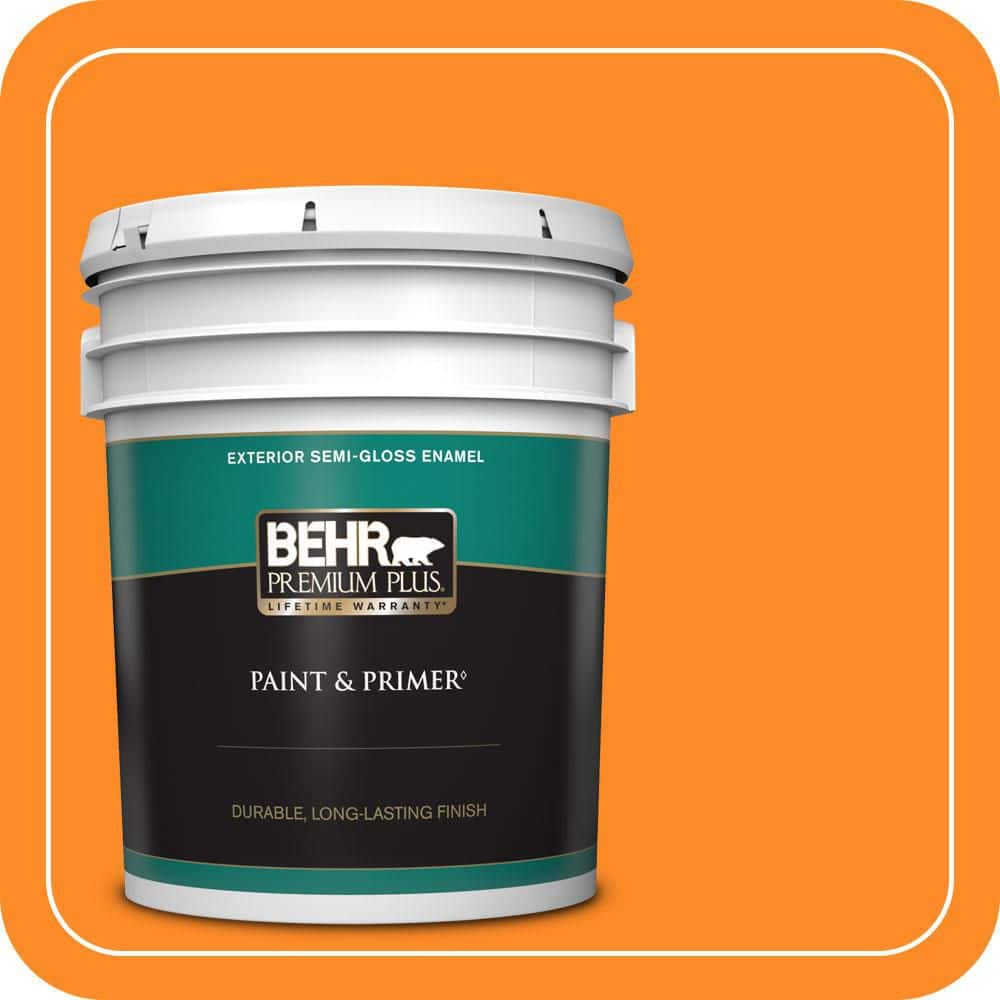 BEHR PREMIUM PLUS 5 gal. #S-G-280 Mango Madness Semi-Gloss Enamel ...