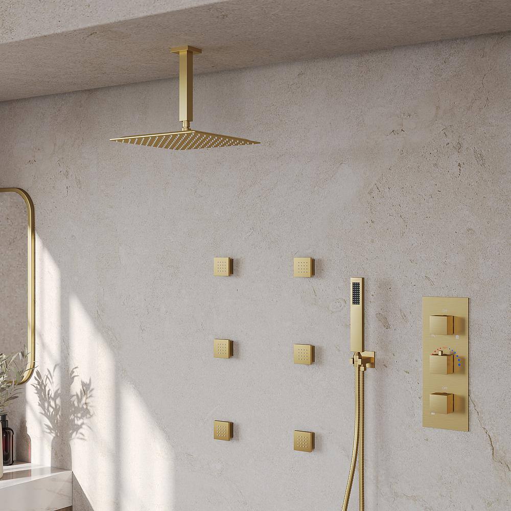 GRANDJOY Anti Scald Shower Trims and Valve 5-Spray Ceiling Mount 12 in ...