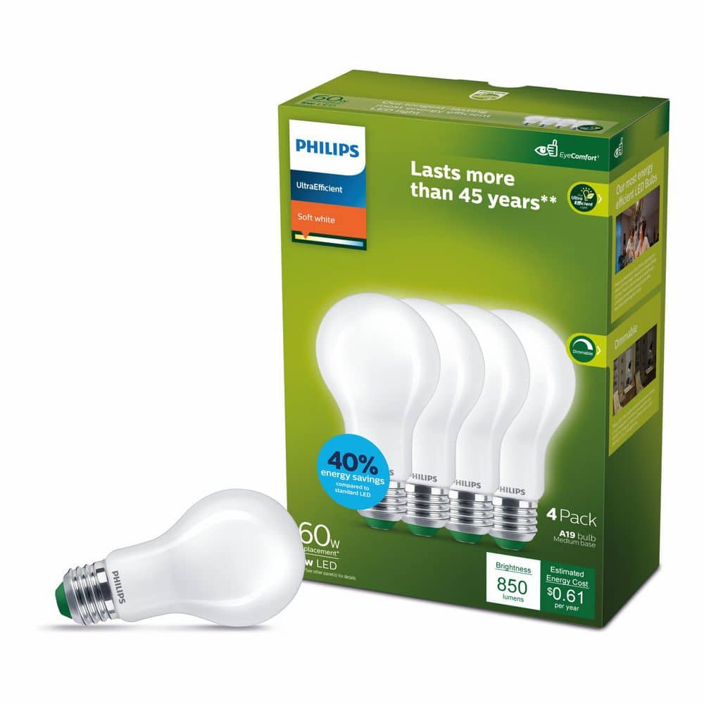 Philips 60-Watt Equivalent A19 Ultra Efficient Frosted LED Light Bulb ...
