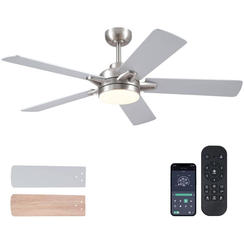 Kviflon 52 in. Indoor/Outdoor Modern Downrod Gray Ceiling Fans with ...