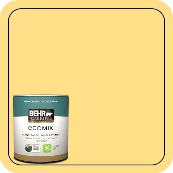 BEHR PREMIUM PLUS 1 qt. #330B-5 Yellow Corn Semi-Gloss Enamel EcoMix ...