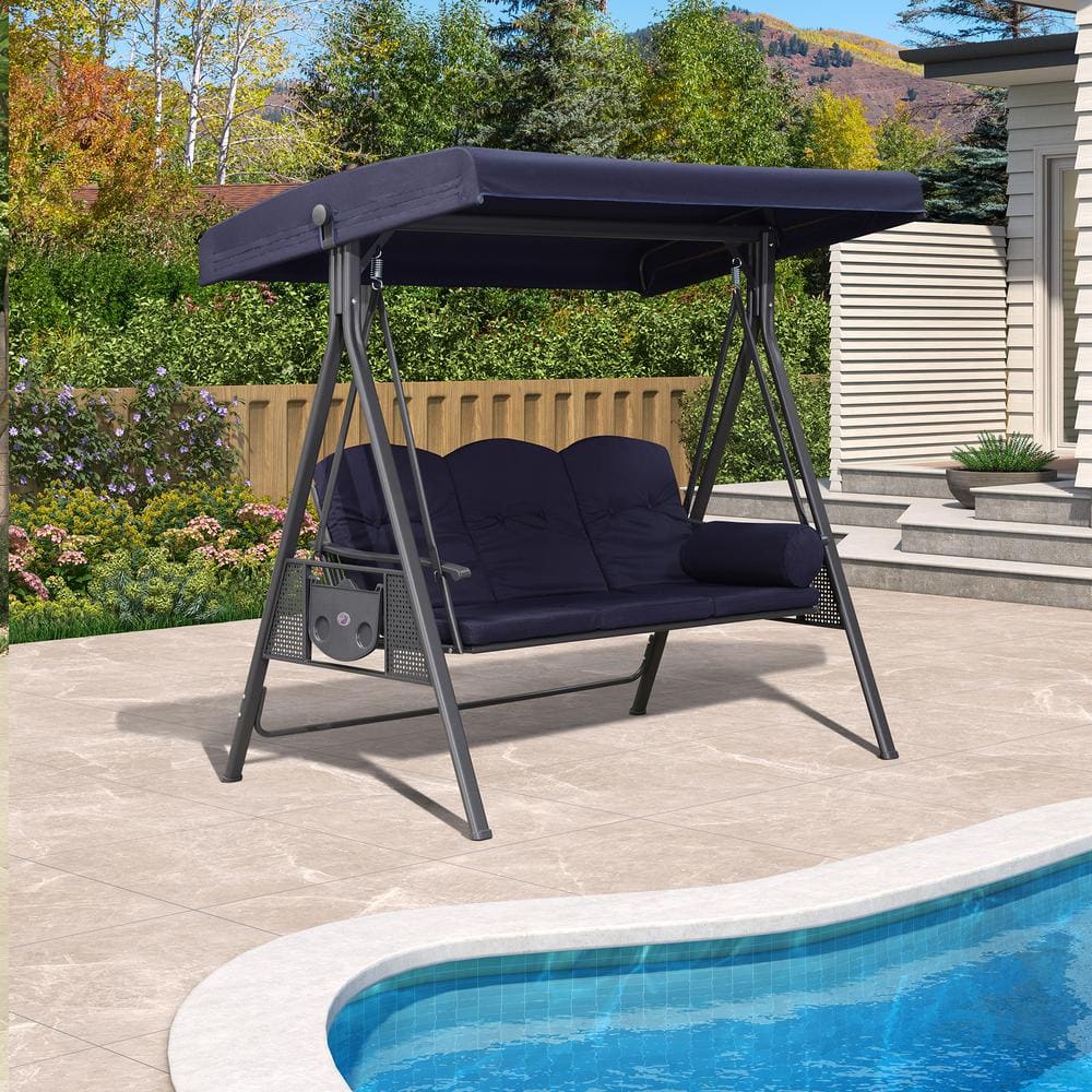 PURPLE LEAF 3-Person All-Weather Steel Frame Porch Swing with ...