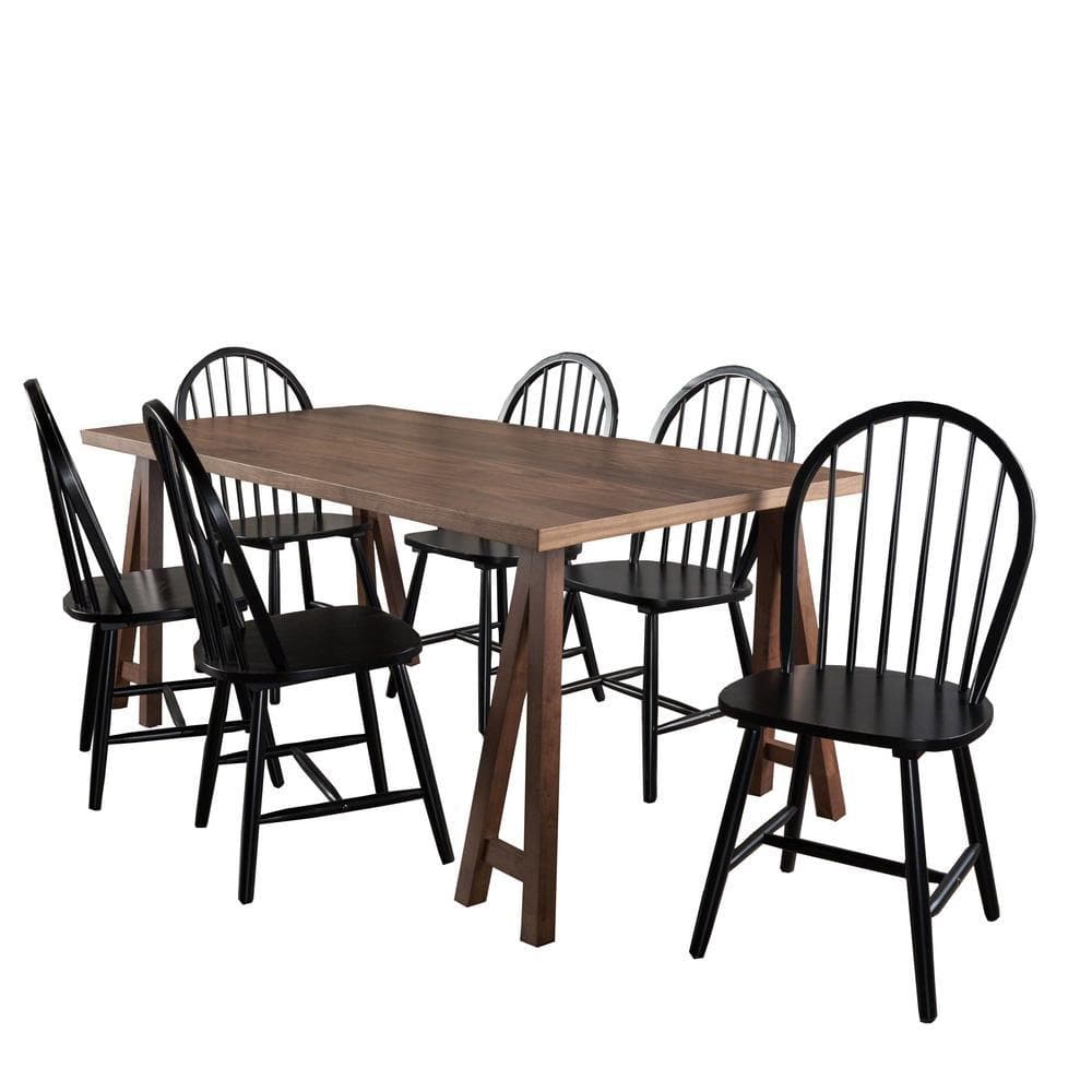 Noble House Ansley Natural Walnut and Black Dining Set (7-Piece) 22572 ...