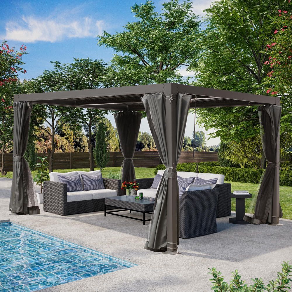 INMITOM 10 ft. x 12 ft. Black Aluminum Outdoor Adjustable Louvered ...