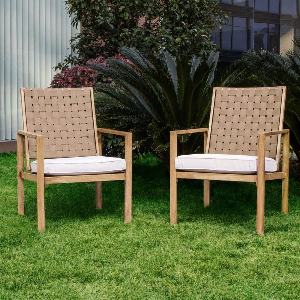 moda furnishings Wood Grain Metal Outdoor Dining Chair with White ...
