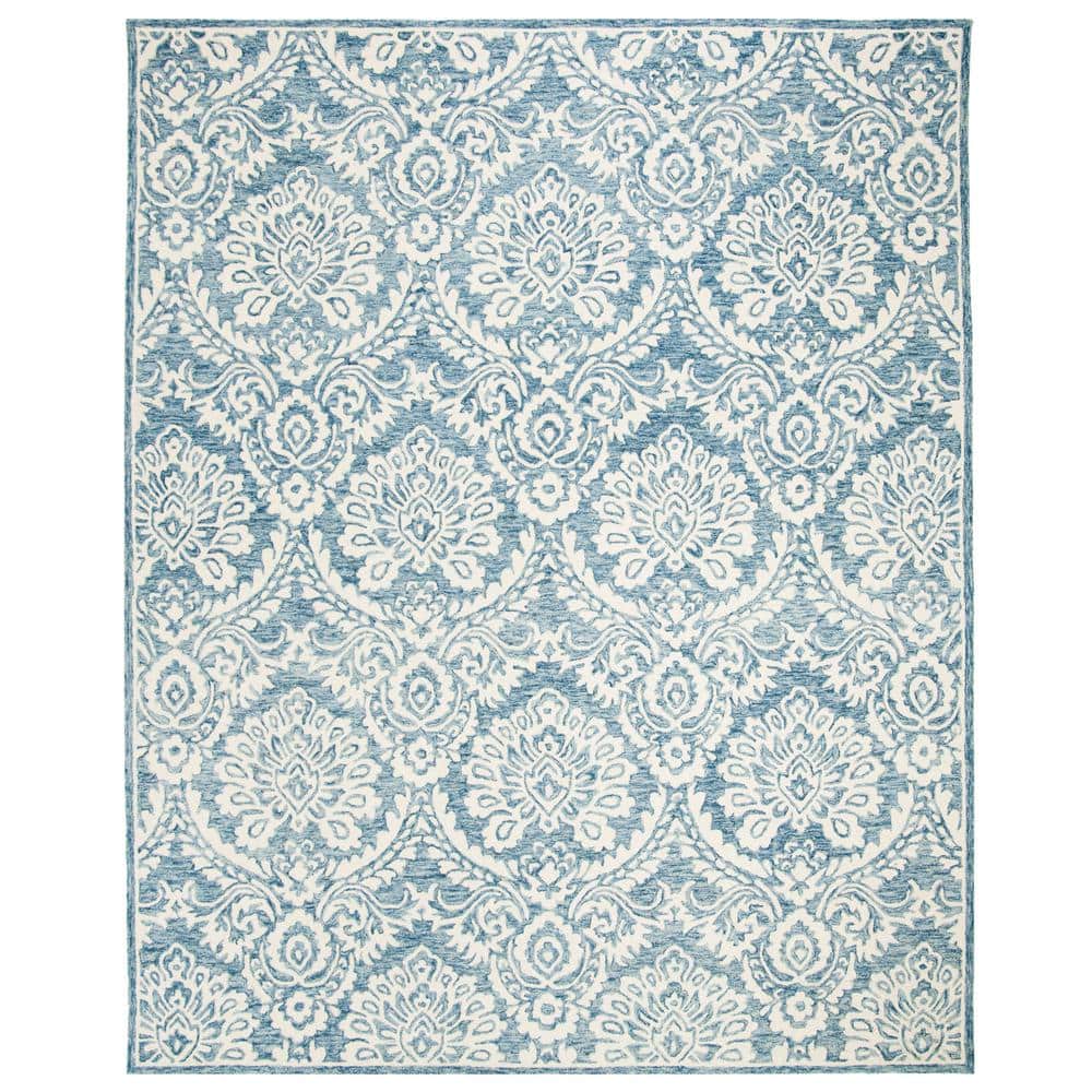 SAFAVIEH Blossom Blue/Ivory 8 ft. x 10 ft. Geometric Damask Floral Area ...