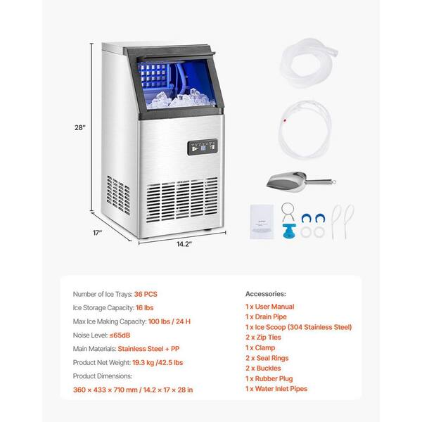 SKYSHALO 17 in. W Commercial Ice Maker Machine 100 lbs. /24H Full Size ...