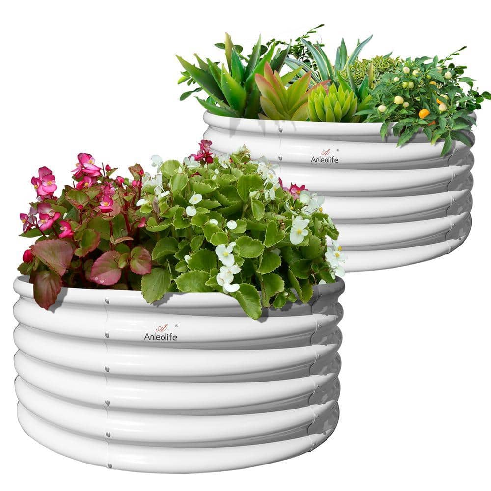 Cesicia 4 ft. L x 1.5 ft. H Round White Galvanized Steel Raised Garden ...