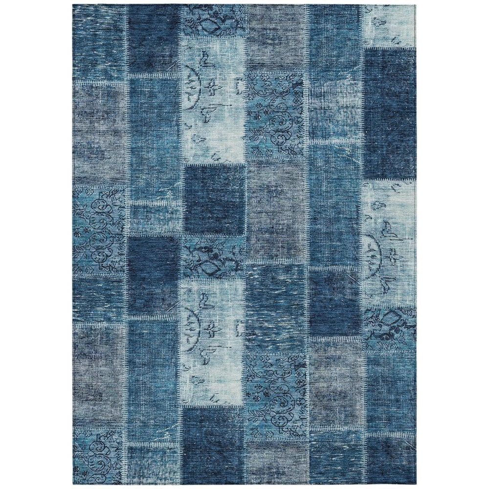 HomeRoots Navy Blue, Sky Blue 10 ft. x 14 ft. Woven Plaid Polyester ...
