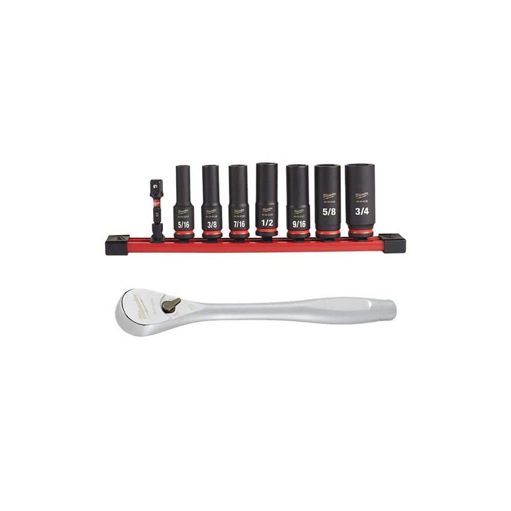 Milwaukee 3/8 in. Drive Ratchet and SHOCKWAVE Impact Duty 3/8 in. SAE ...