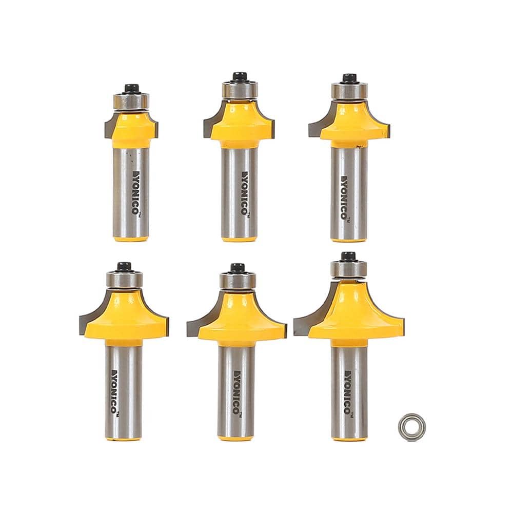 Yonico Round Over Edge Forming 1/2 in. Shank Carbide Tipped Router Bit Set (6-Piece) 13621 - The ...