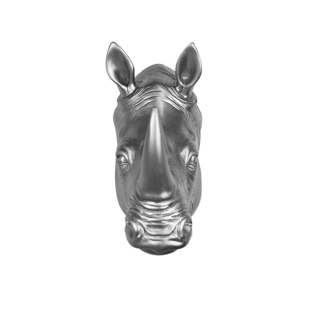 HI-LINE GIFT LTD. Silver 14.56 in. x 12.99 in. Rhinoceros Head Resin ...