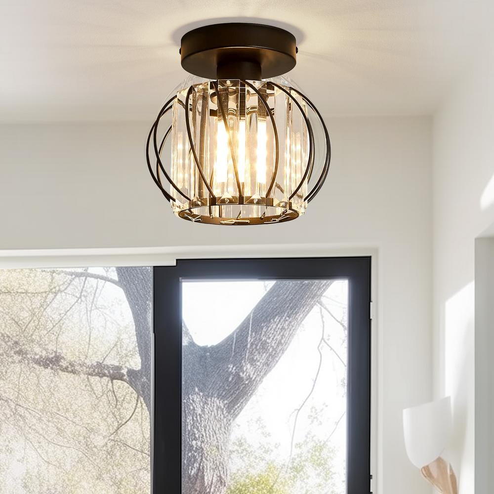 YANSUN 7 in.1-Light Modern Black Semi Flush Mount Ceiling Light Fixture for Foyer Closet ...