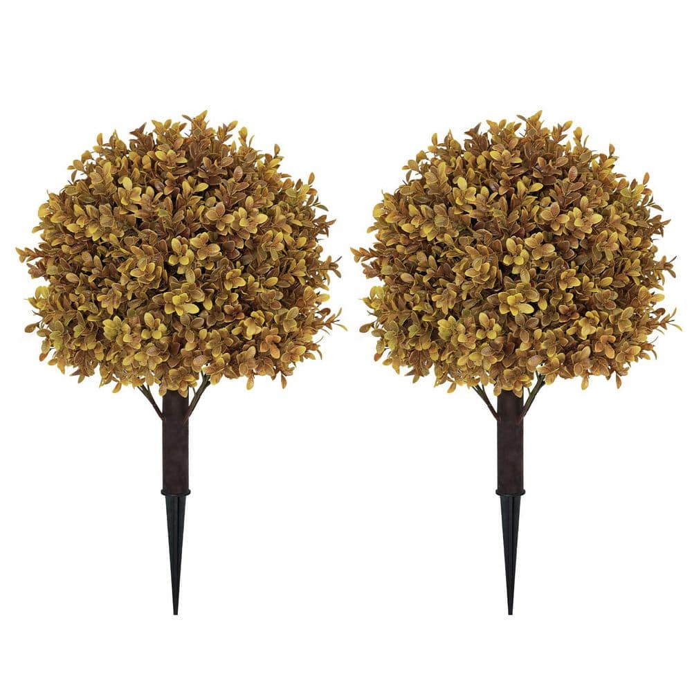 poetree 2-Pack 2 ft. Artificial Boxwood Topiary Ball Tree with Ground ...