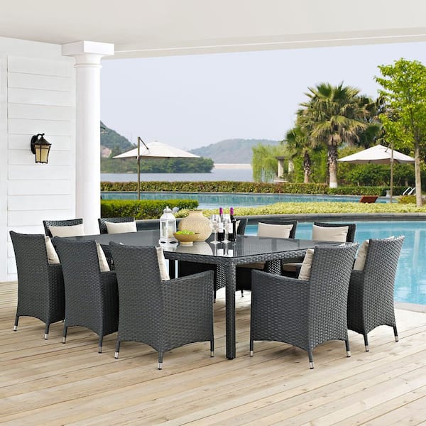 Modway Sojourn Wicker Rattan Aluminum Outdoor Patio 11-Piece Glass ...