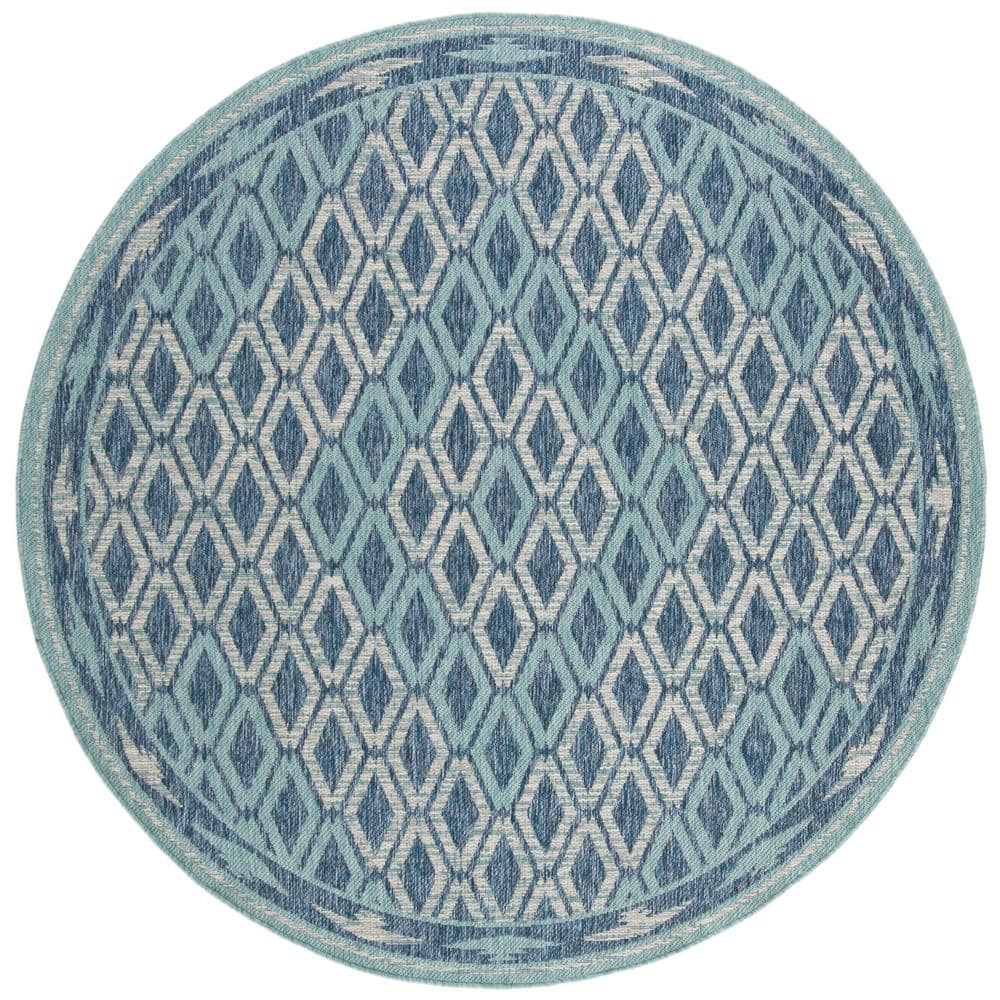 SAFAVIEH Courtyard Navy/Aqua 7 ft. x 7 ft. Round Border Indoor/Outdoor ...