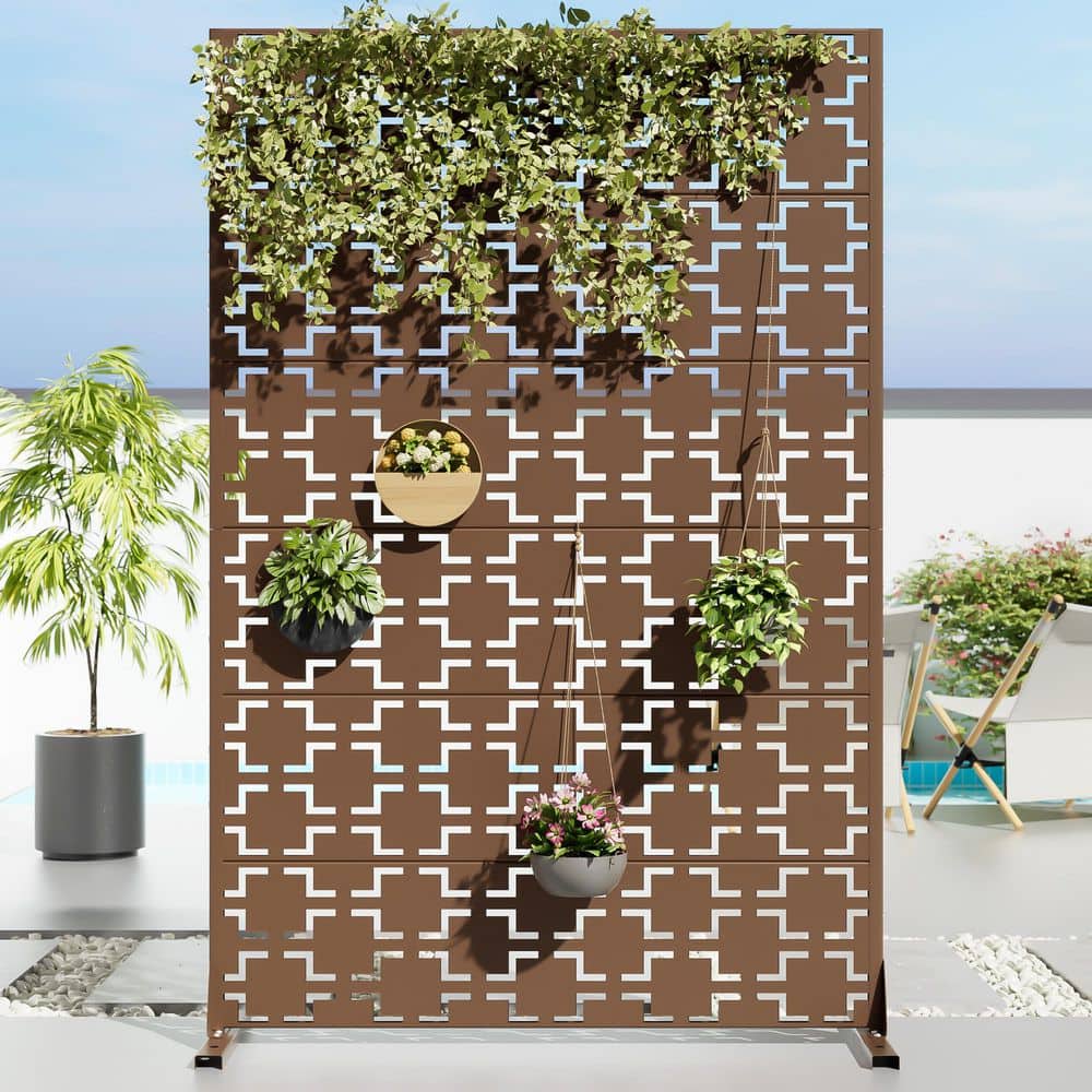 Dovelina 47 in. x 72 in. Brown Textured Metal Garden Screens Outdoor ...