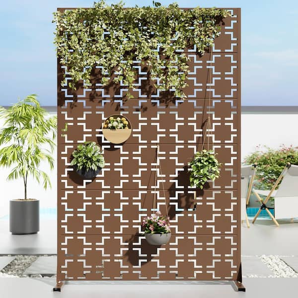 Dovelina 47 in. x 72 in. Brown Textured Metal Garden Screens Outdoor ...