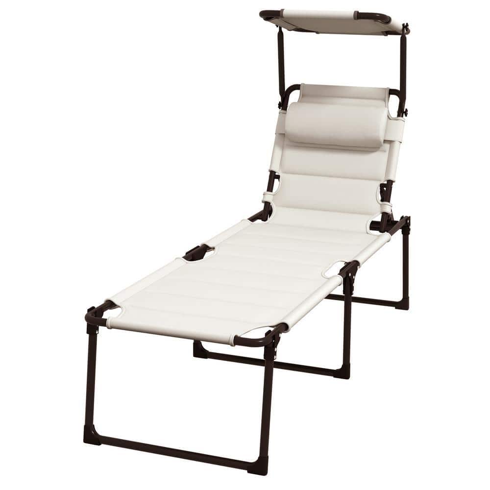 Tenleaf Black Metal Outdoor Chaise Lounge with Sunshade Roof and Pillow ...
