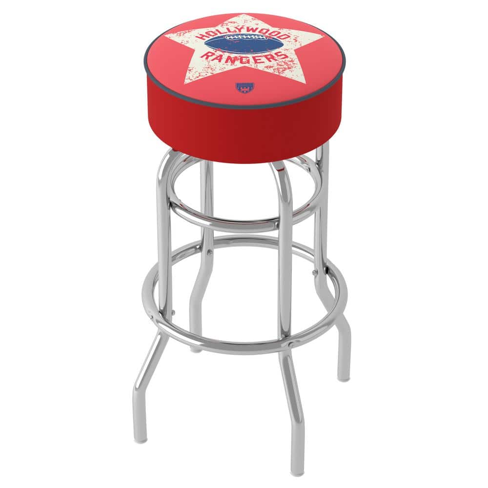 Hollywood Rangers Logo 31 in. Red Backless Metal Bar Stool with Vinyl ...