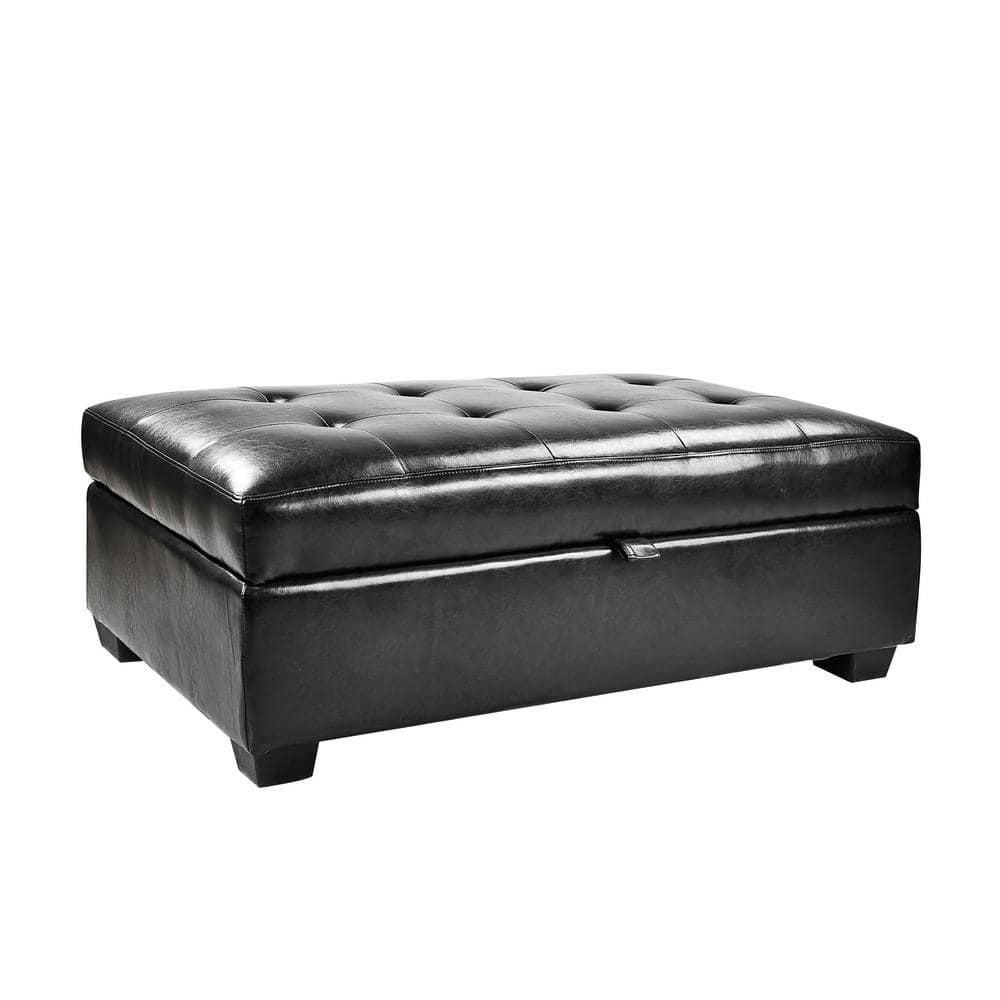 CorLiving Antonio Black Bonded Leather Storage Ottoman LAD-103-O - The ...