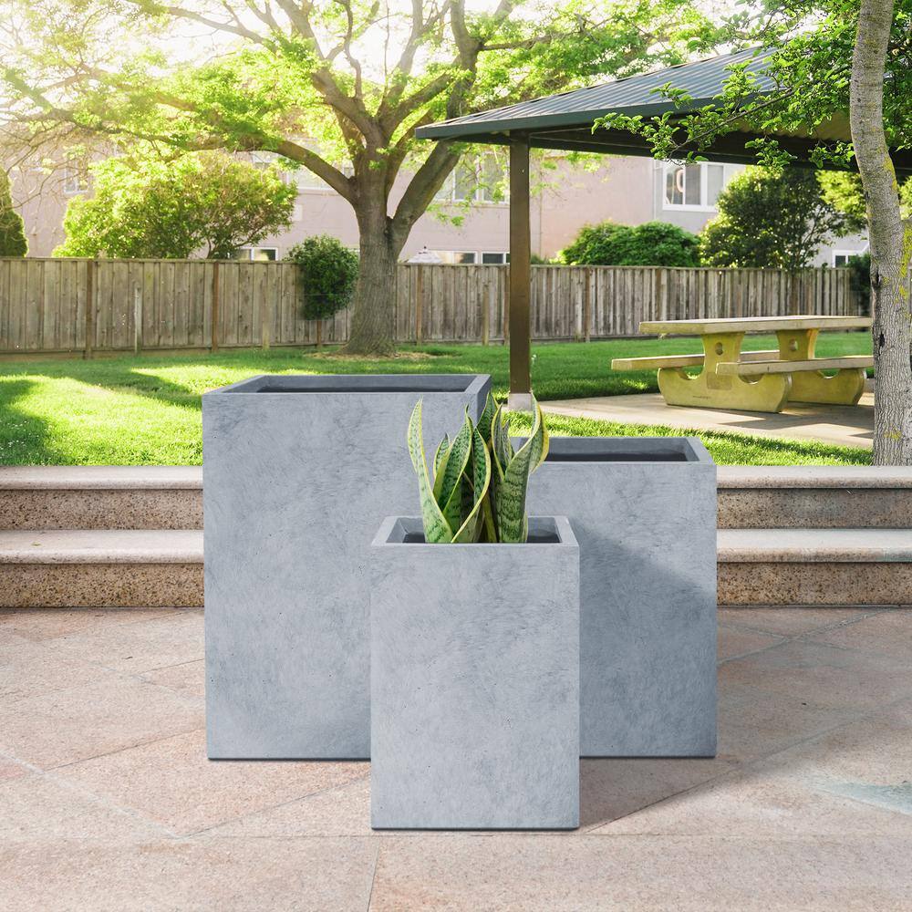 Sapcrete 12.5", 16", 18.5" H Lightweight Concrete Planters, Square ...