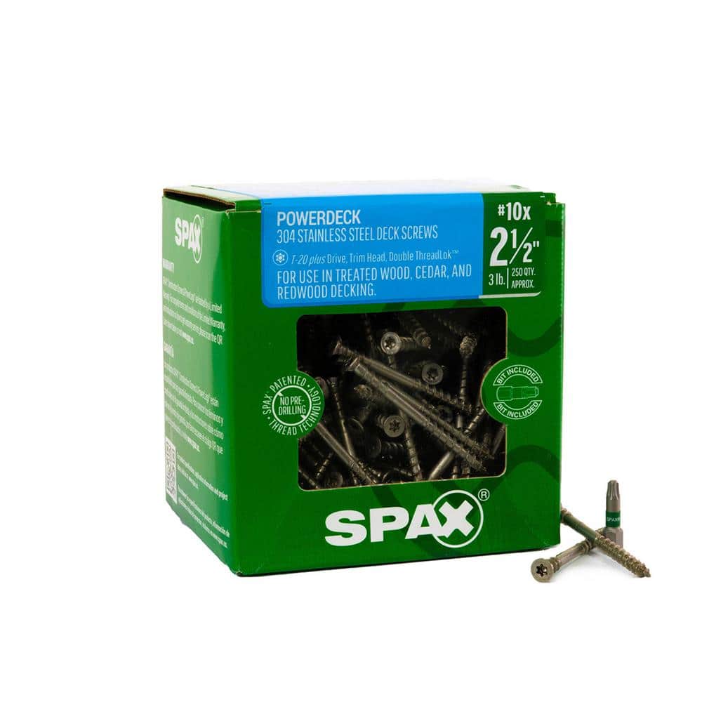 SPAX #10 x2-1/2 in. Exterior Trim Head Stainless Steel Wood Deck Screws ...