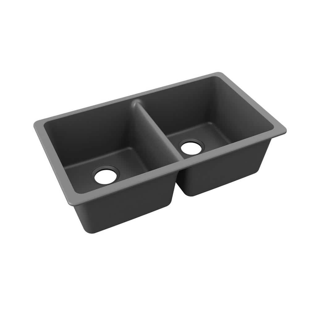 Elkay Quartz Classic 33 in. Undermount Double Bowl Graphite Granite ...