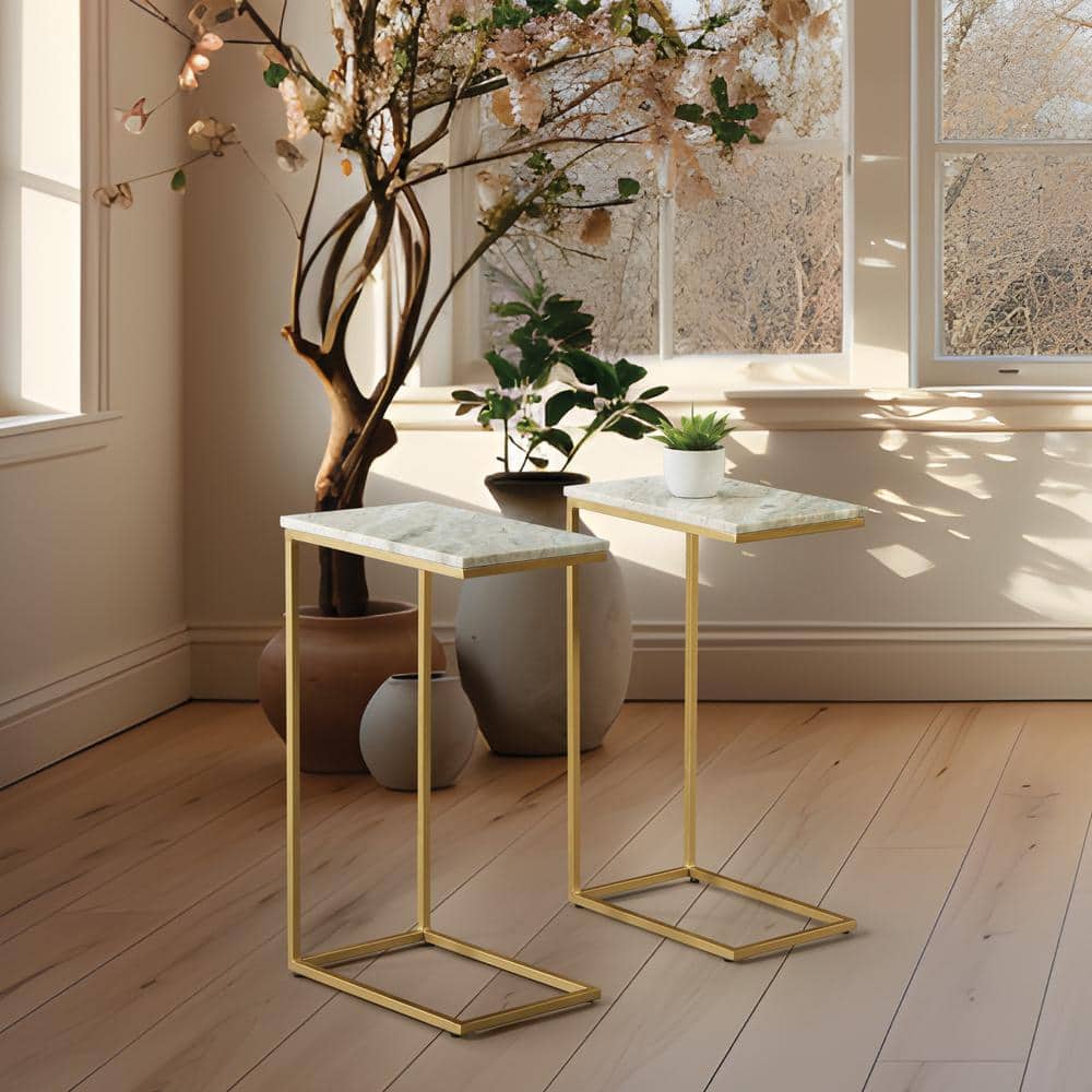 OSP Home Furnishings 10 in. White Solid Marble Top C Shaped End Table ...