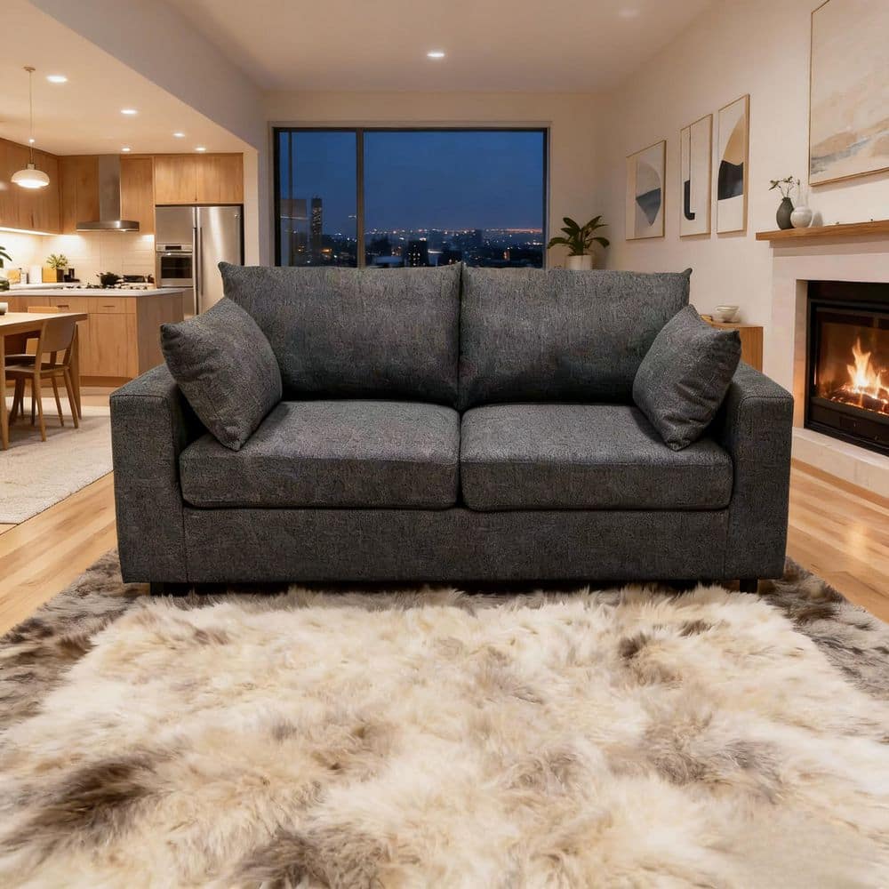 Noble House Salt 71 in. Polyester Rectangle Square Arm Sofa in Dark ...