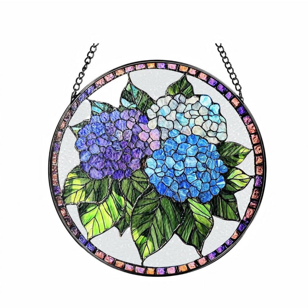 Blue Hydrangea Ornament Stained Glass Art Glass Window HDFT23KWMH - The ...