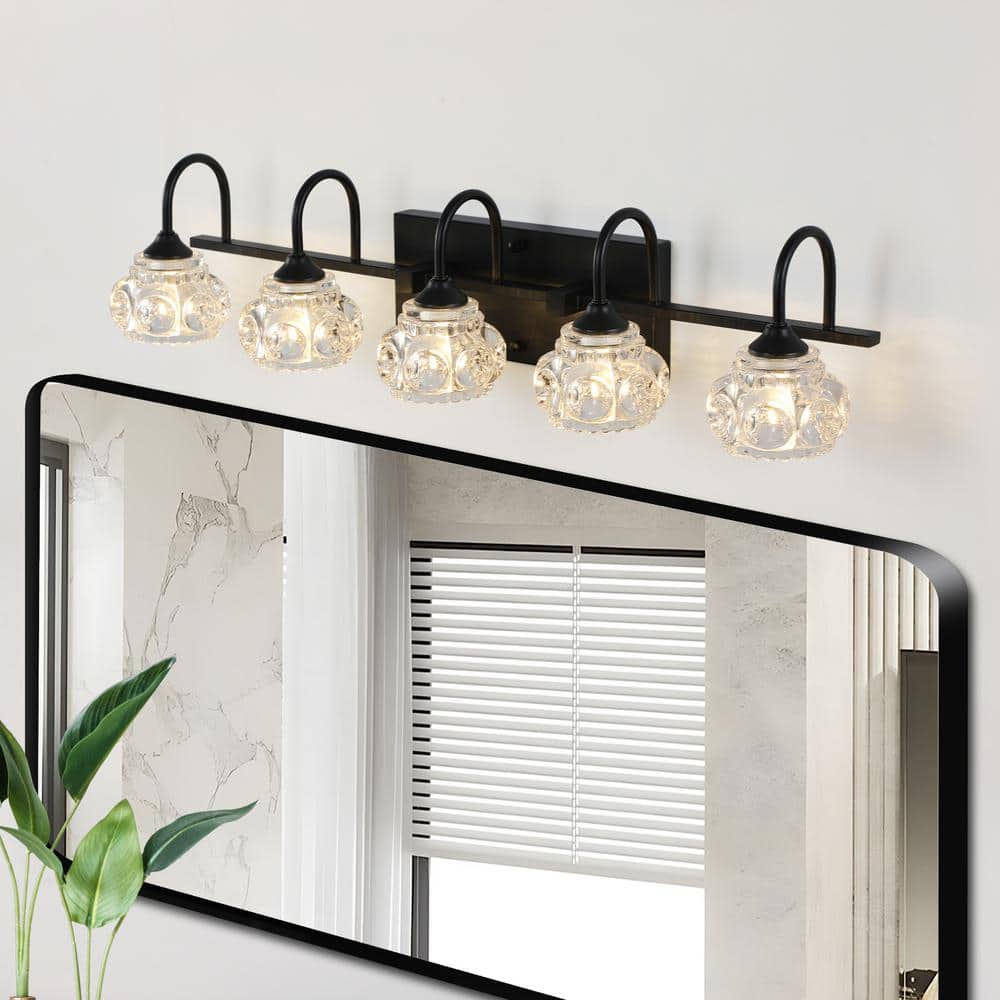 Lasaideal 29 in. 5-Light Black Vanity Lights Fixture with Clear Crystal ...
