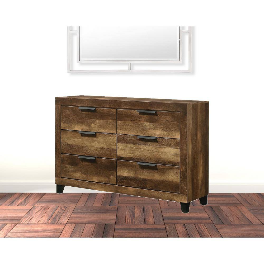 HomeRoots Amelia Rustic Oak Finish 6 Drawers 57 in. Dresser 2000490487 ...