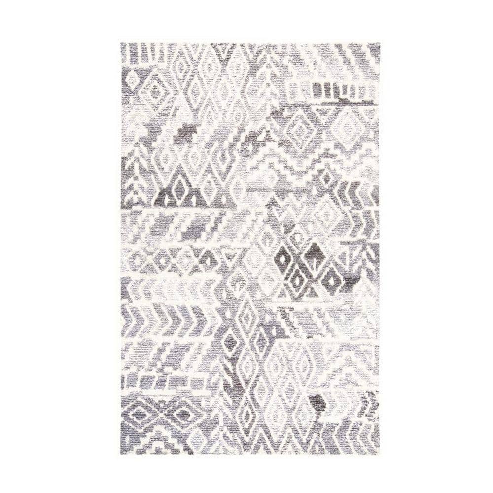 HomeRoots 2 ft. x 13 ft. Gray and White Abstract;Geometric Area Rug ...