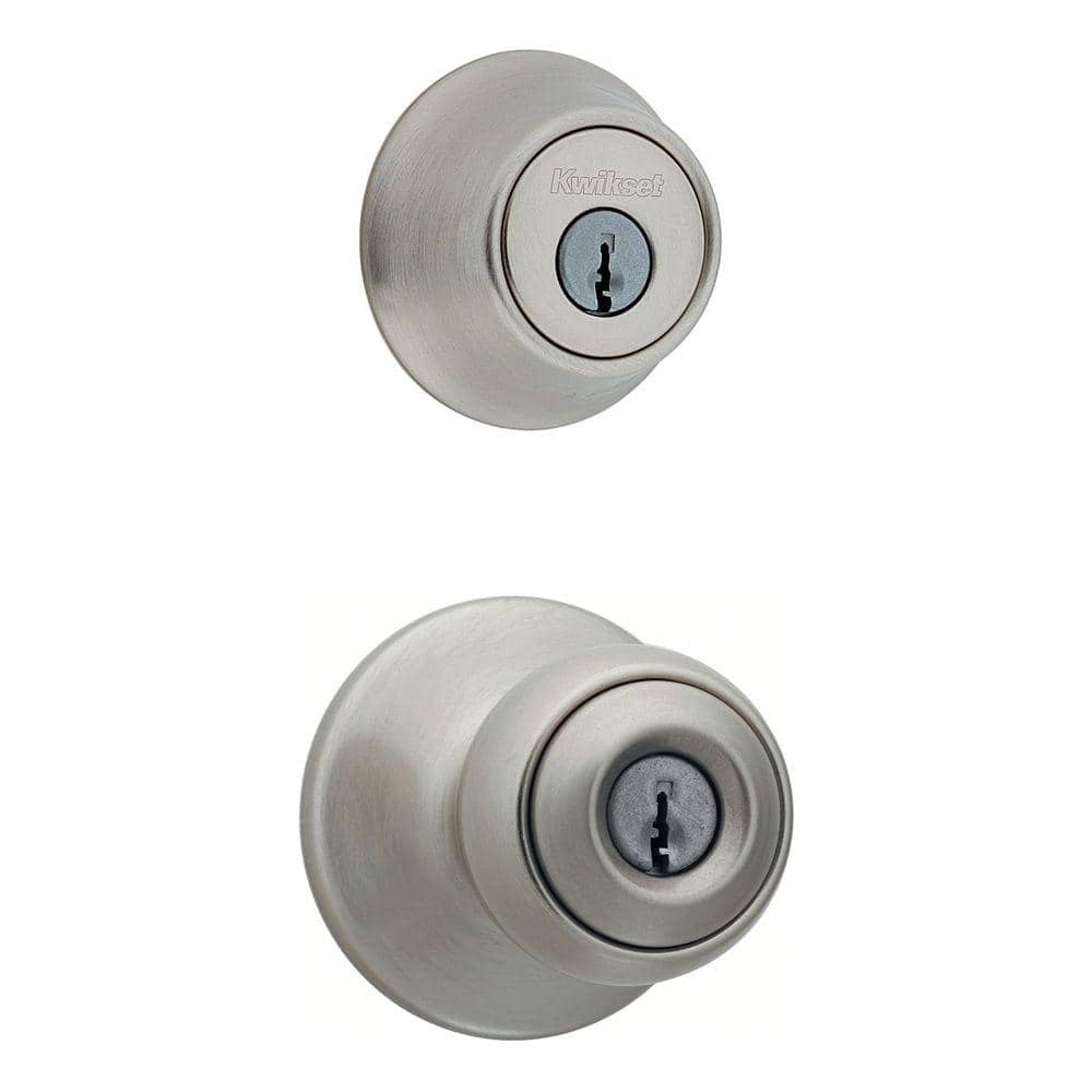 Kwikset Polo Satin Nickel Single Cylinder Entry Door Knob Lock Deadbolt ...
